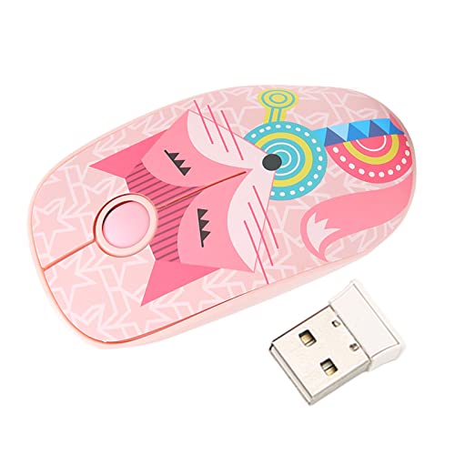 Pink Gaming Mouse, 1500DPI 2.4GHz Wireless Mouse with Cute Cartoon Pattern, 3 Intelligent Sleep Modes, Rechargeable Silent Mouse for Computer Laptop