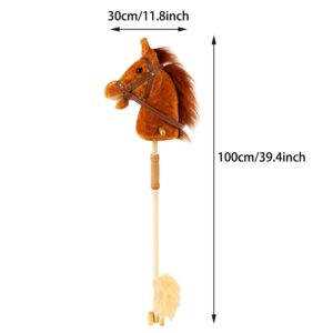 Morytale Stick Hobby Horse Riding Toy, Plush Stick Horse for Toddlers Ages 3+, Horses Ride on Toy Fun Pretend Play with Wooden Wheels and Real Pony Clip-Clop Sounds 39 Inches-Light Brown