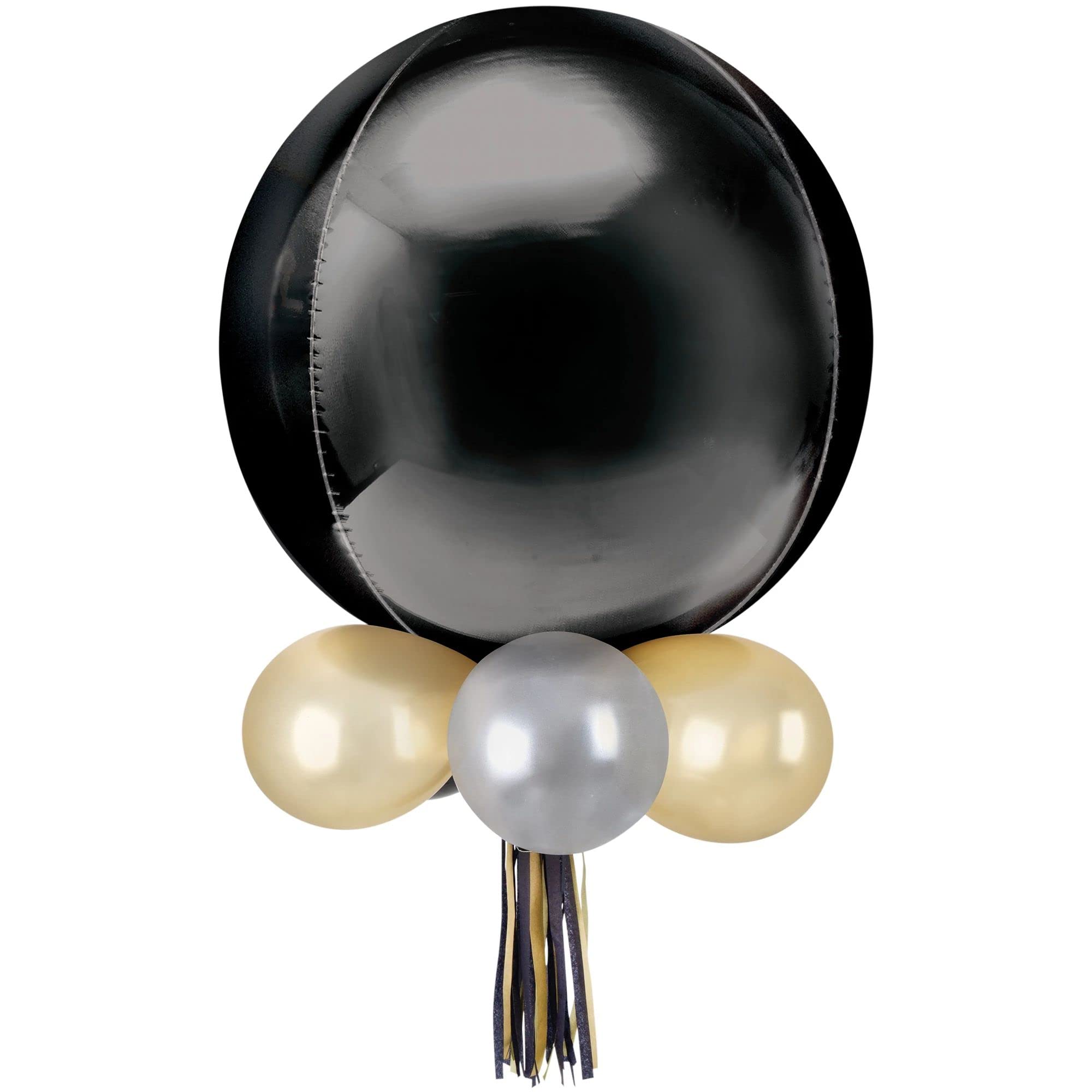 Black Lux Latex & Foil Orb Balloon Chandelier - 26" x 16" (18-Pc) - Elegant Decor for Stunning Celebrations & Memorable Moments