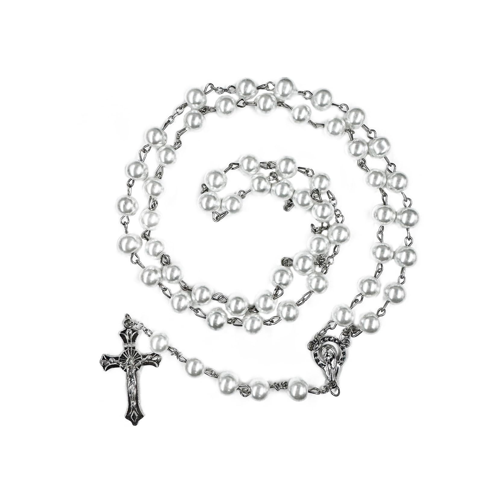 FLAFARY Rosary Set, First Communion Rosary for Girls and Boys, Rosary Beads Catholic for Men, Women and Kids Packed in Transparent Plastic Bag, Grandmother, Elders(White)