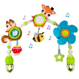 baby stroller arch mobile, adjustable musical cirb mobile toys with universal clamps, versatile activity toy bar for baby bouncer infant car seat toys stroller toys mobile for bassinet crib - orange