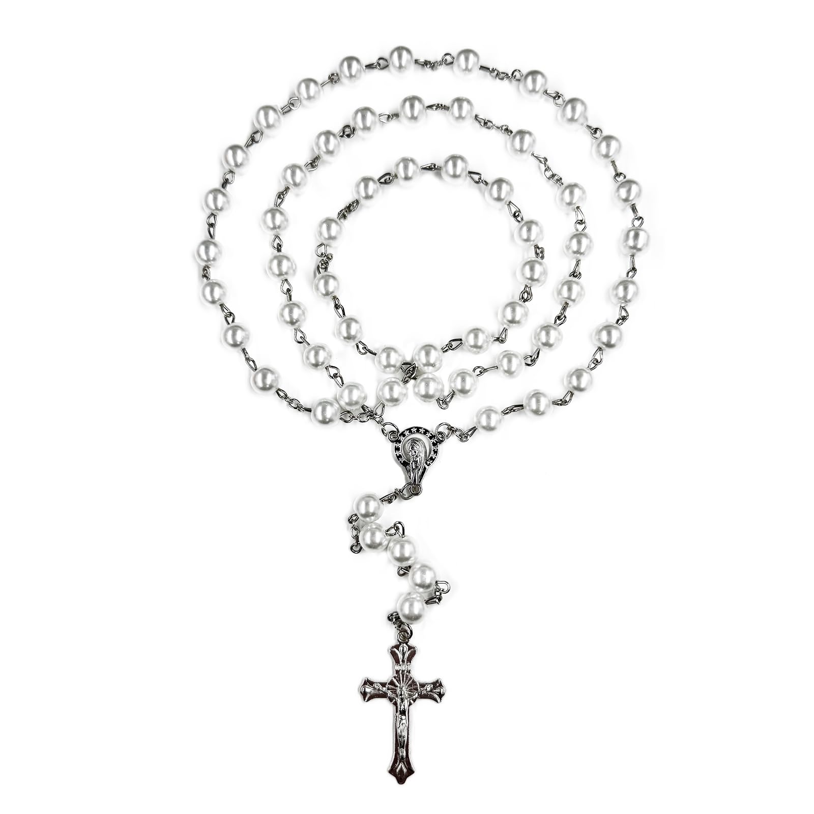 FLAFARY Rosary Set, First Communion Rosary for Girls and Boys, Rosary Beads Catholic for Men, Women and Kids Packed in Transparent Plastic Bag, Grandmother, Elders(White)