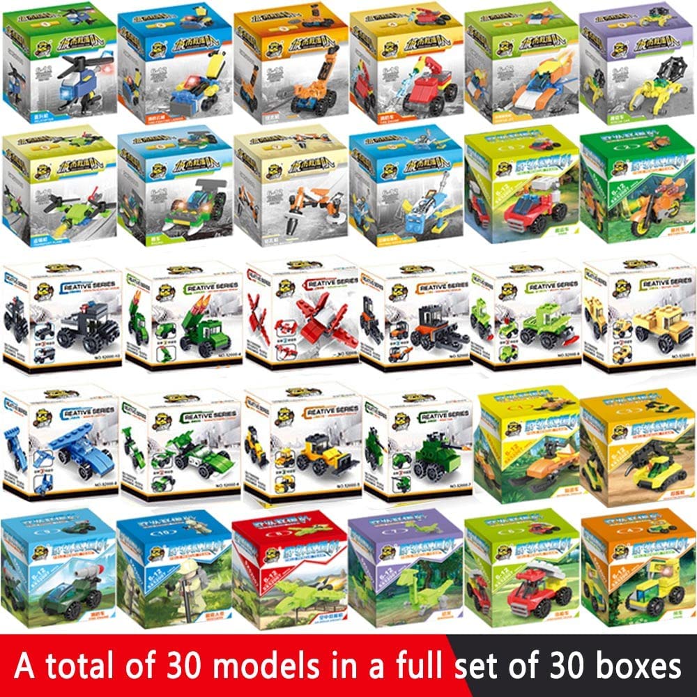 Mini Building Blocks Cars Toys Sets 30 Packs Assembly Mini Cars Toys for Boys, Girls STEM Building Car Plane Construction Truck Fire Tank Police Engineering Cars Party Gifts for Kids