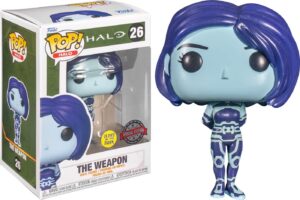 funko pop! : halo infinite the weapon #026 glow in the dark exclusive vinyl figure protector and box include, blue, small 3.85in