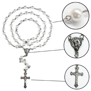 FLAFARY Rosary Set, First Communion Rosary for Girls and Boys, Rosary Beads Catholic for Men, Women and Kids Packed in Transparent Plastic Bag, Grandmother, Elders(White)