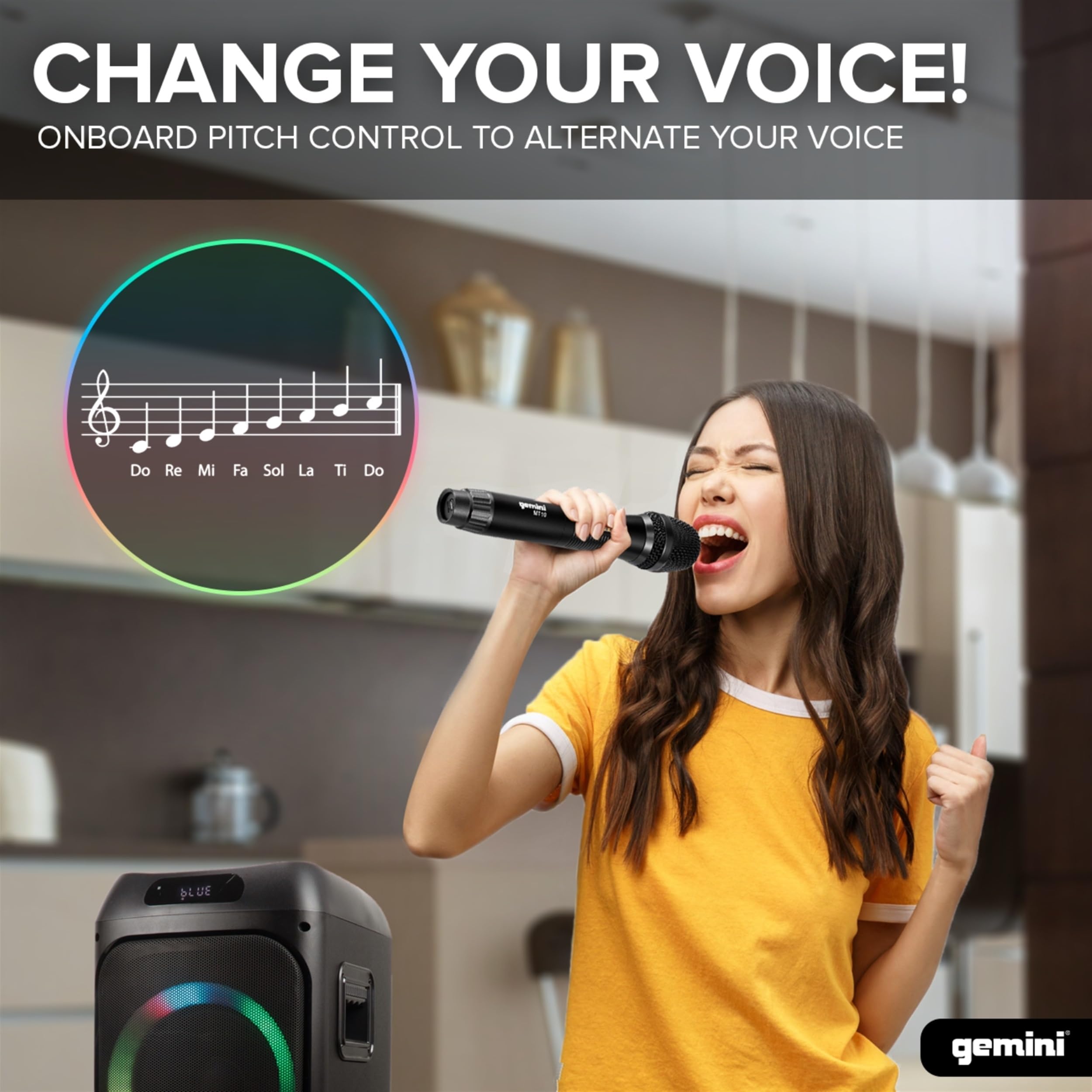 Gemini Sound GHK-2800-4800W Party Speaker with Bass Boost, LED Lights & Voice-Changing Effects, Bluetooth Karaoke, Includes Microphone & Remote