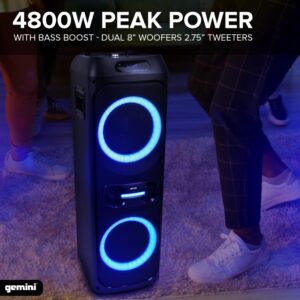 Gemini Sound GHK-2800-4800W Party Speaker with Bass Boost, LED Lights & Voice-Changing Effects, Bluetooth Karaoke, Includes Microphone & Remote