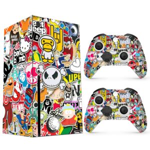 hk studio sticker bomb decal skin to cover x-box series x with no bubble, waterproof, full protection - including 2 controller skins and console skin