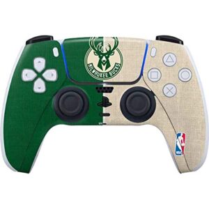 skinit gaming decal skin compatible with ps5 and compatible with ps5 digital edition dualsense controller - officially licensed nba milwaukee bucks split canvas design