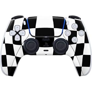 skinit decal gaming skin compatible with ps5 controller - black and white zoomed checkerboard design