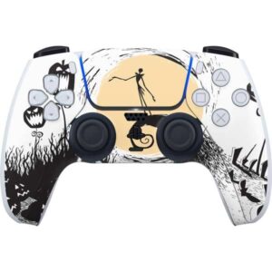 skinit decal gaming skin compatible with ps5 controller - officially licensed disney the nightmare before christmas jack on spiral hill art design