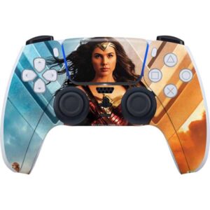 skinit decal gaming skin compatible with ps5 controller - officially licensed dc comics wonder woman main characters poster design