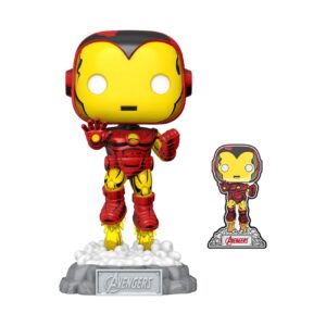 funko pop! & pin: the avengers: earth's mightiest heroes - 60th anniversary, iron man with pin, amazon exclusive