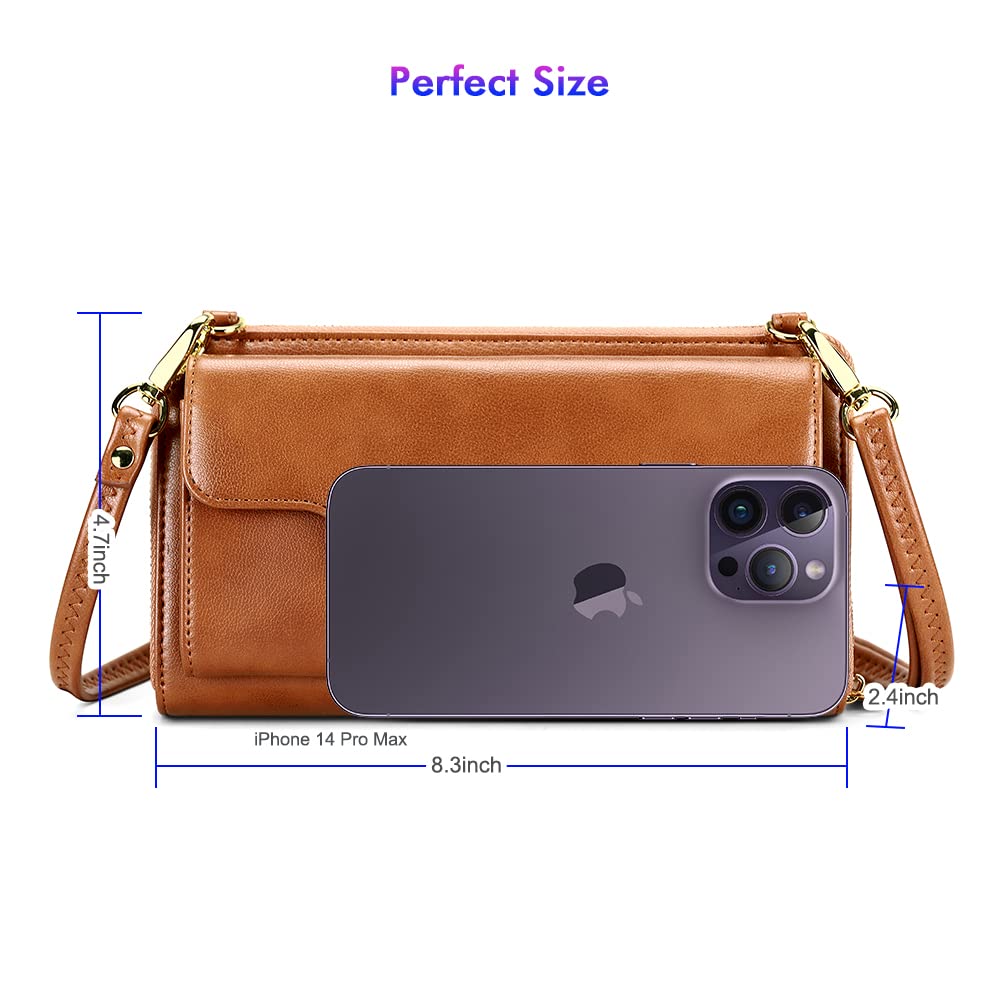 nuoku Crossbody Bags for Women, Wristlet Cell Phone Rfid Wallet for Women, Small Clutch Purses , , Brown