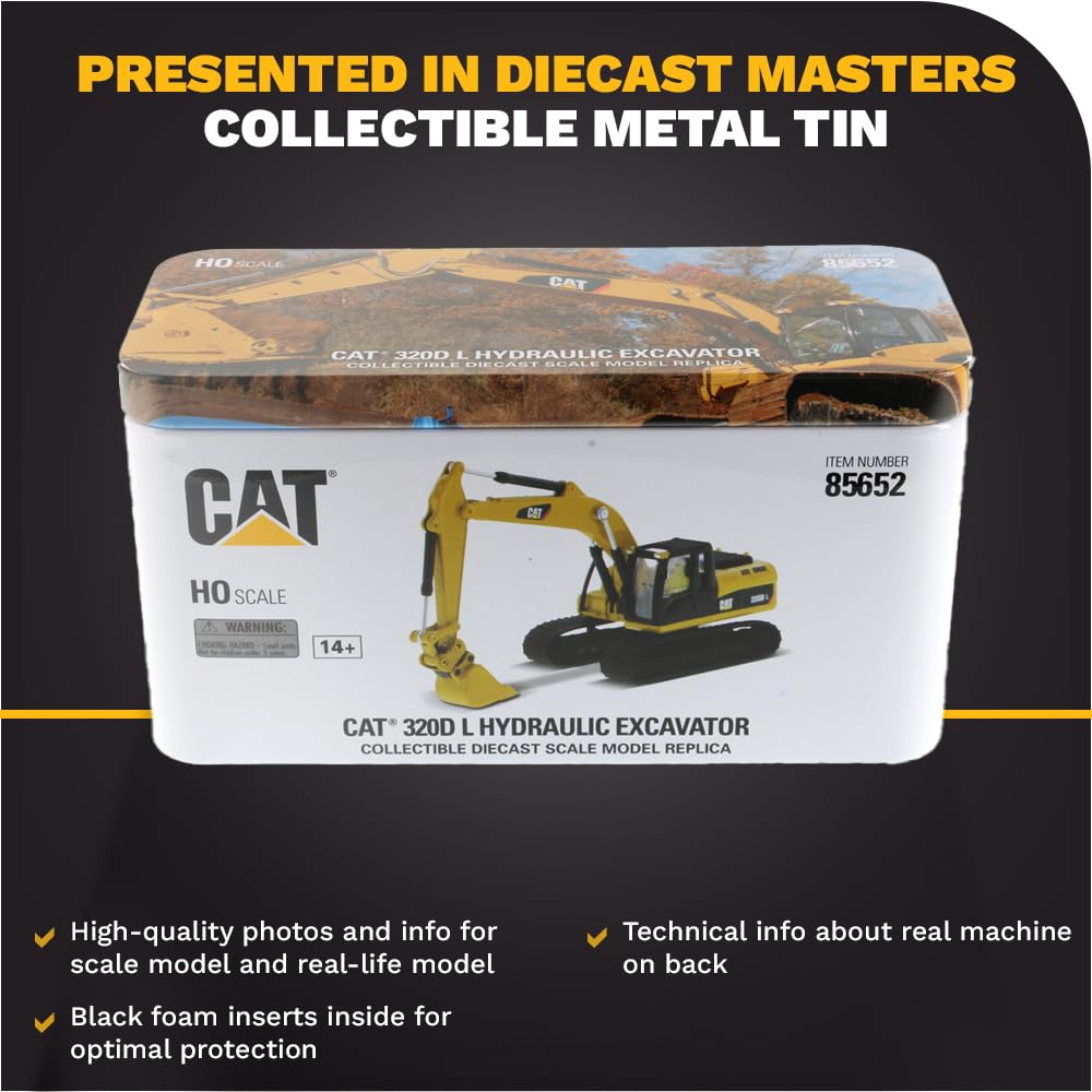 Diecast Masters 1:87 Caterpillar 320D L Hydraulic Excavator & Work Tools, HO Scale Series Cat Trucks & Construction Equipment |1:87 Scale Model Diecast Collectible Model 85652