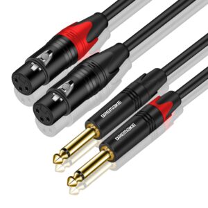 dremake dual 3-pin xlr female to dual male 6.35mm 1/4'' ts mono microphone audio patch cable, 1.6ft xlr to 6.35mm ts splitter converter cable, 2 x quarter inch to 2 x xlr mic adapter cord for mixer