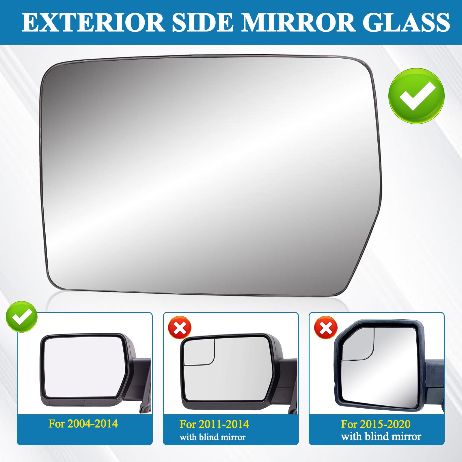 Passenger Right Side Heated Mirror Glass Compatible with 2004-2014 Ford F150 - Side Rearview Convex Mirror w/backing Holder - Replace 4L3Z-17K707-DA