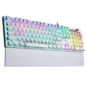 aula f2088 typewriter style mechanical gaming keyboard,rainbow led backlit,removable wrist rest,media control knob,retro punk round keycaps,usb wired computer keyboard,white