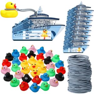 180 pack duck tag cruise kits includes 40 sheets ducks tag with hole, 40 pcs rubber ducks for cruise ships and 100 pcs elastic bungee shock cords stretch string (vivid style)