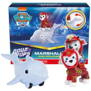 paw patrol, aqua pups marshall and dolphin action figures set, kids toys for ages 3 and up