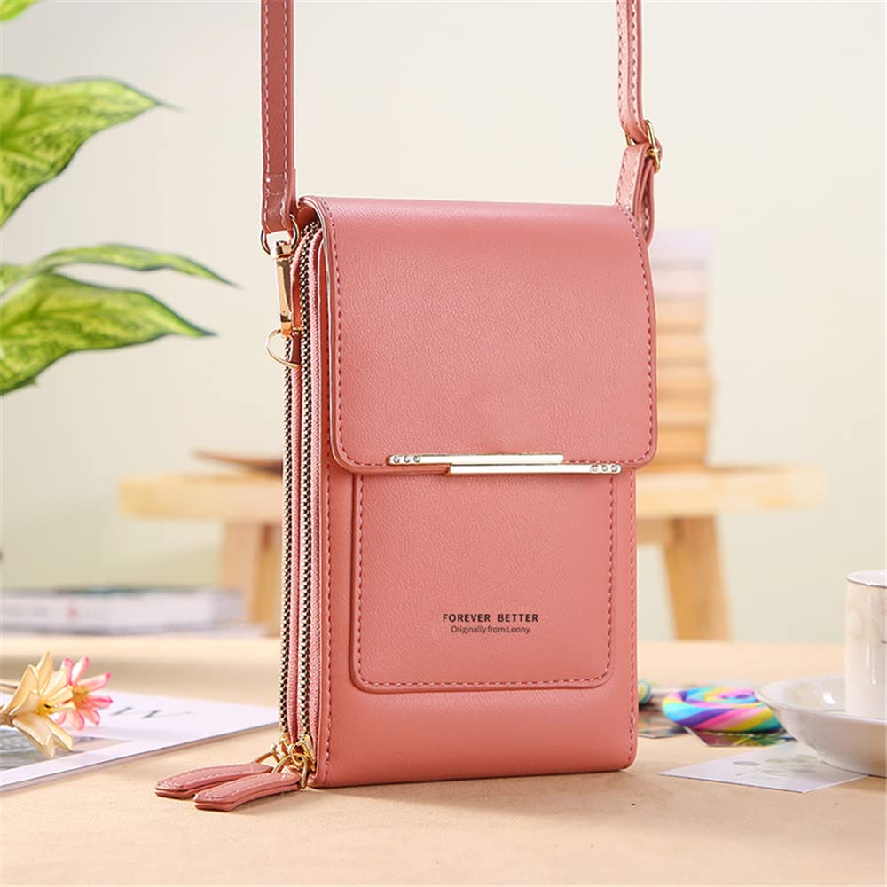 Cell Phone Bags, Crossbody Bags for Women Soft Leather Wallet Purse Touch Screen Mobile Phone Handbags & Shoulder Bags (pink)