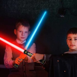 4 Pack Light up Sword Saber with FX Sound (on-Off Control) and Full Retractable Handle, 4 Colors LED Glow in The Dark Toy for Kids Adult