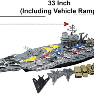 Toy Aircraft Carrier Submarine Destroyer Ship Combo with Military Vehicles and Fighter Jets