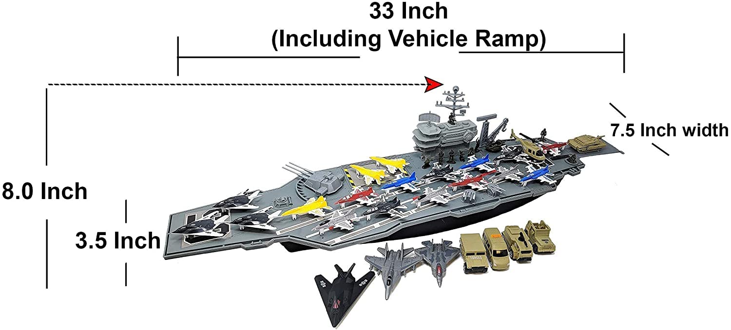 Toy Aircraft Carrier Submarine Destroyer Ship Combo with Military Vehicles and Fighter Jets