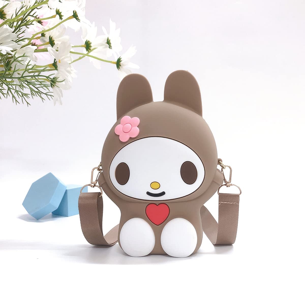 Cartoon Crossbody Bag Silicone Rabbit Pet Purse Handbag for Women Girls Shoulder Bag(Brown)