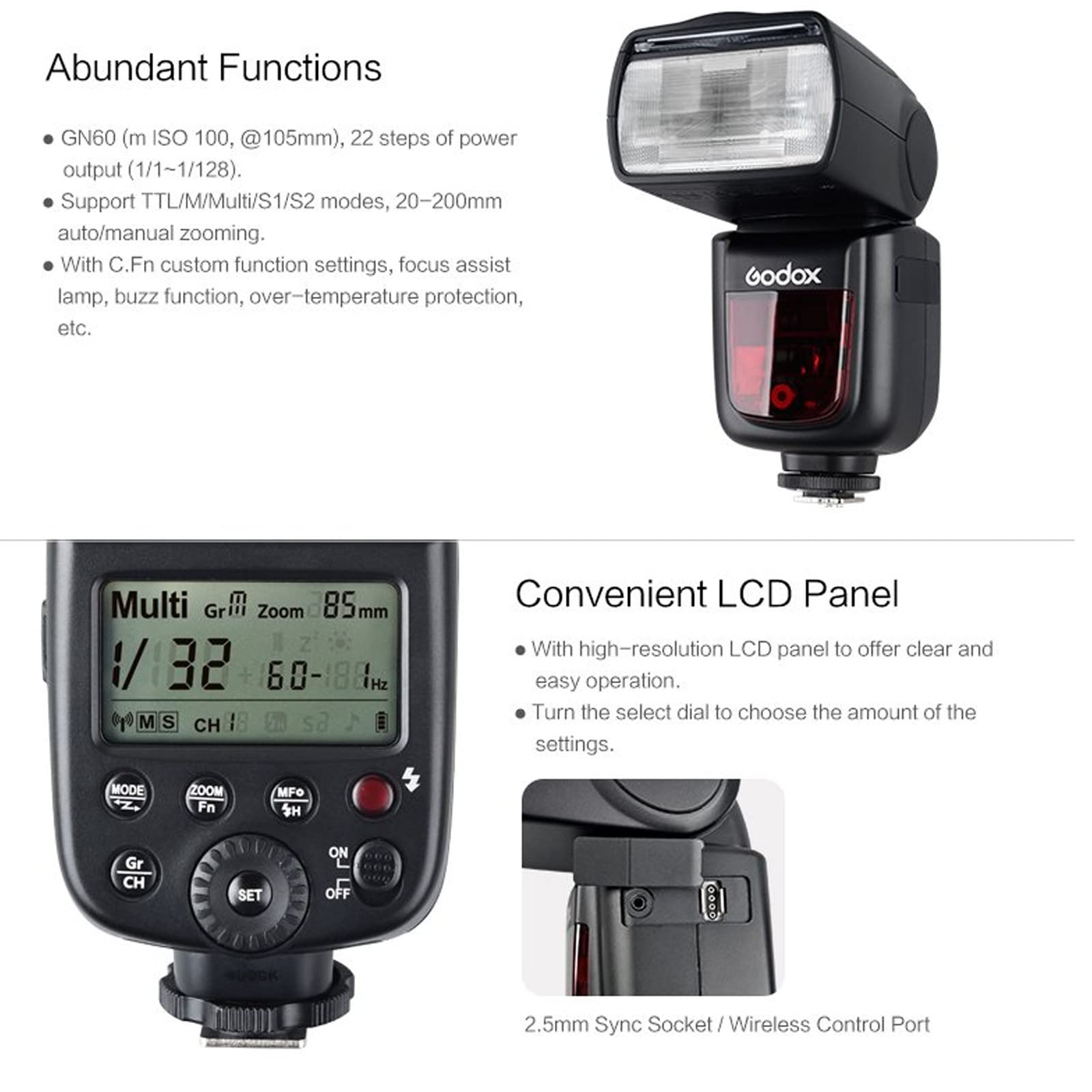 Godox V850II V850 Flash for Sony Canon Nikon Pentax Fuji Olympus Panasonic GN60 2.4G 1/8000s HSS 650 Full-Power Flashes 2000mAh Li-ion Battery 1.5s Recycle Time Camera Speedlight Speedlite (NO TTL)