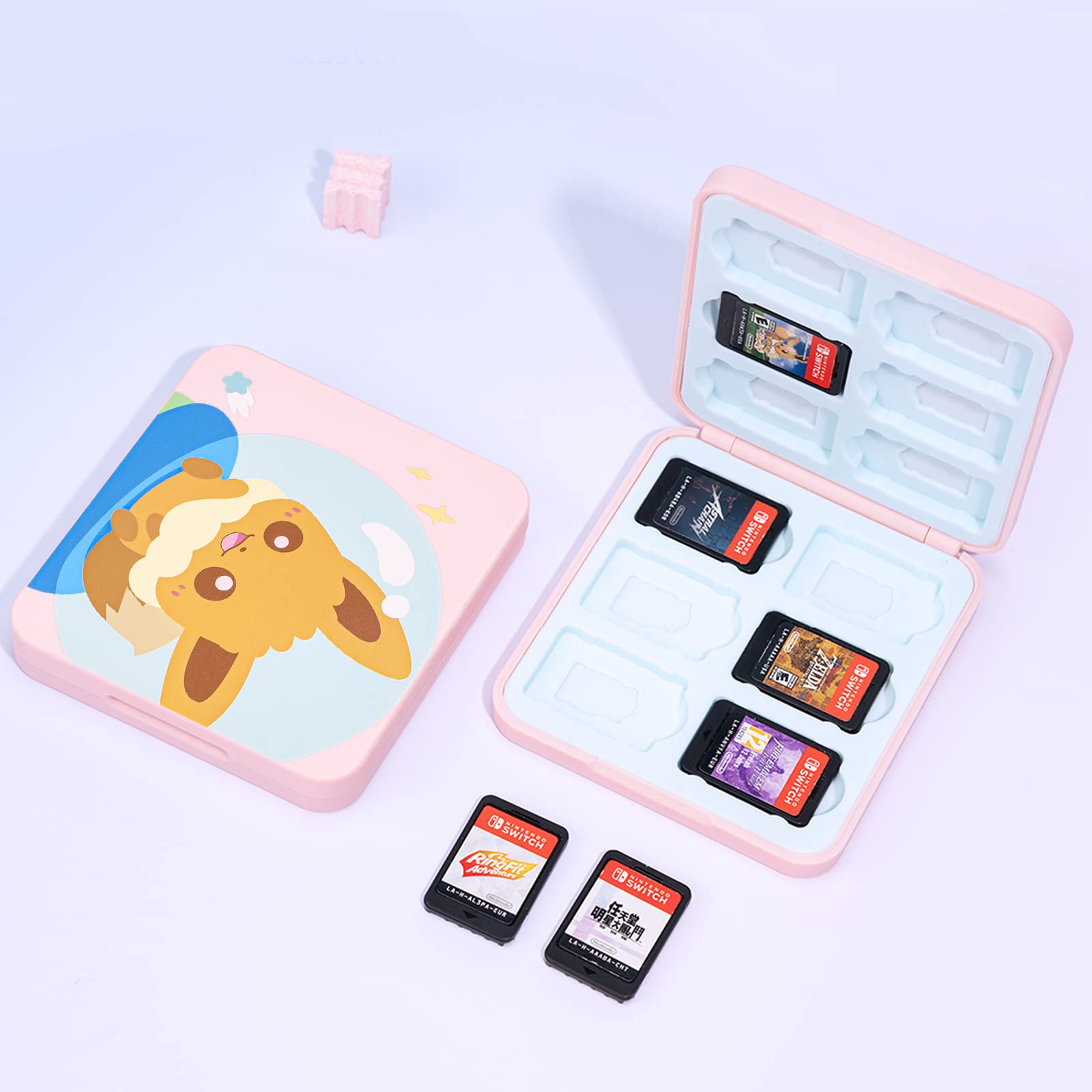 DLseego Cute Fox Game Case For Switch Lite / Switch / Switch OLED, 12 Slots Game Cards Holder and 12 Micro SD Card Slots, Portable Game Card Storage Cartridge Box