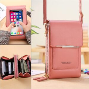 Cell Phone Bags, Crossbody Bags for Women Soft Leather Wallet Purse Touch Screen Mobile Phone Handbags & Shoulder Bags (pink)