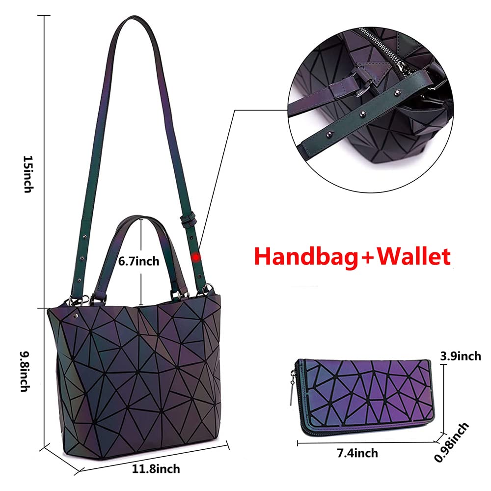 Sfly Shoulder Bags Womens Geometric Luminous Purse bags Ladies Crossbody Shoulder Bag Wallet Set