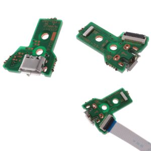 Onyehn JDS-040 Charging Port Assembly(with 12 pin Eject Ribbon Flex Cable) for Sony PlayStation PS4 Controller, Repair Part Micro USB Adaptor Charger Socket Board Connector Module(2 Pack)