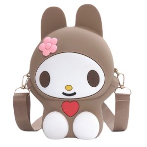 cartoon crossbody bag silicone rabbit pet purse handbag for women girls shoulder bag(brown)