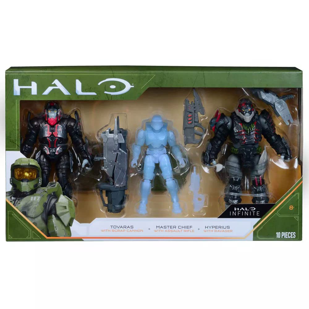 Halo Infinite 4 inch Action Figure 3 Pack: Tovaras + Master Chief + Hyperius