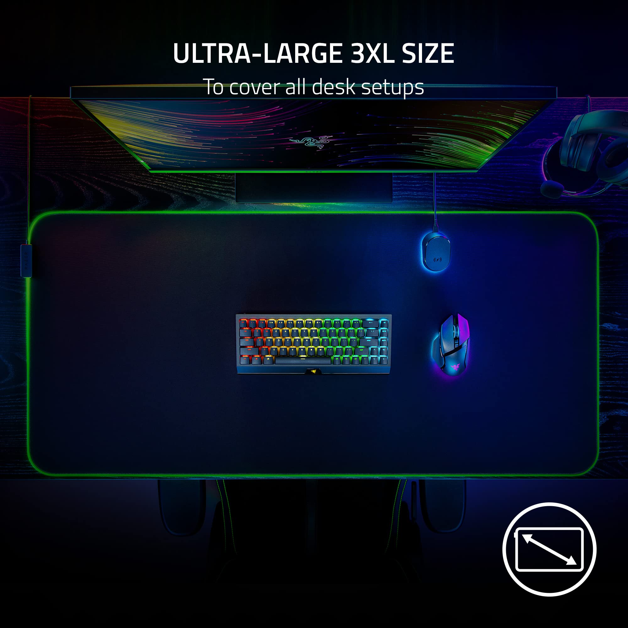 Razer Goliathus Chroma 3XL Gaming Mouse Pad: Micro-Textured Cloth Surface - Large to Cover Desk Setup - Chroma RGB - Optimized for All Sensitivity Settings and Sensors - Non-Slip Rubber Base