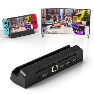 switch dock(with lan port), docking station for switch/switch oled, switch portable charging stand with ethernet port, 4k hdmi 2.0 and usb 2.0 port, replacement for switch dock