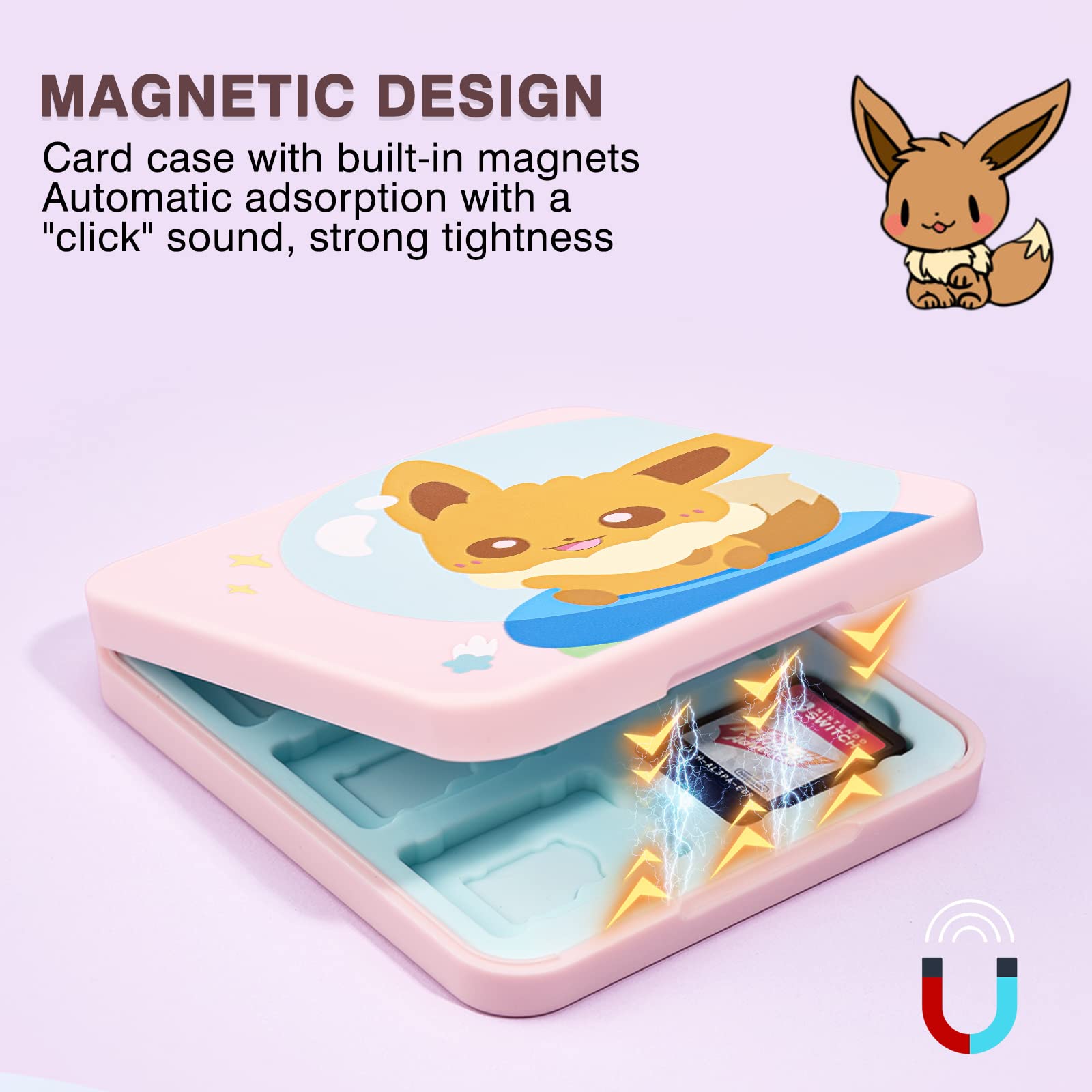 DLseego Cute Fox Game Case For Switch Lite / Switch / Switch OLED, 12 Slots Game Cards Holder and 12 Micro SD Card Slots, Portable Game Card Storage Cartridge Box