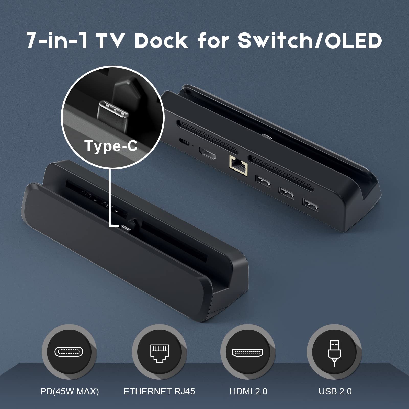 Switch Dock(with LAN Port), Docking Station for Switch/Switch OLED, Switch Portable Charging Stand with Ethernet Port, 4K HDMI 2.0 and USB 2.0 Port, Replacement for Switch Dock