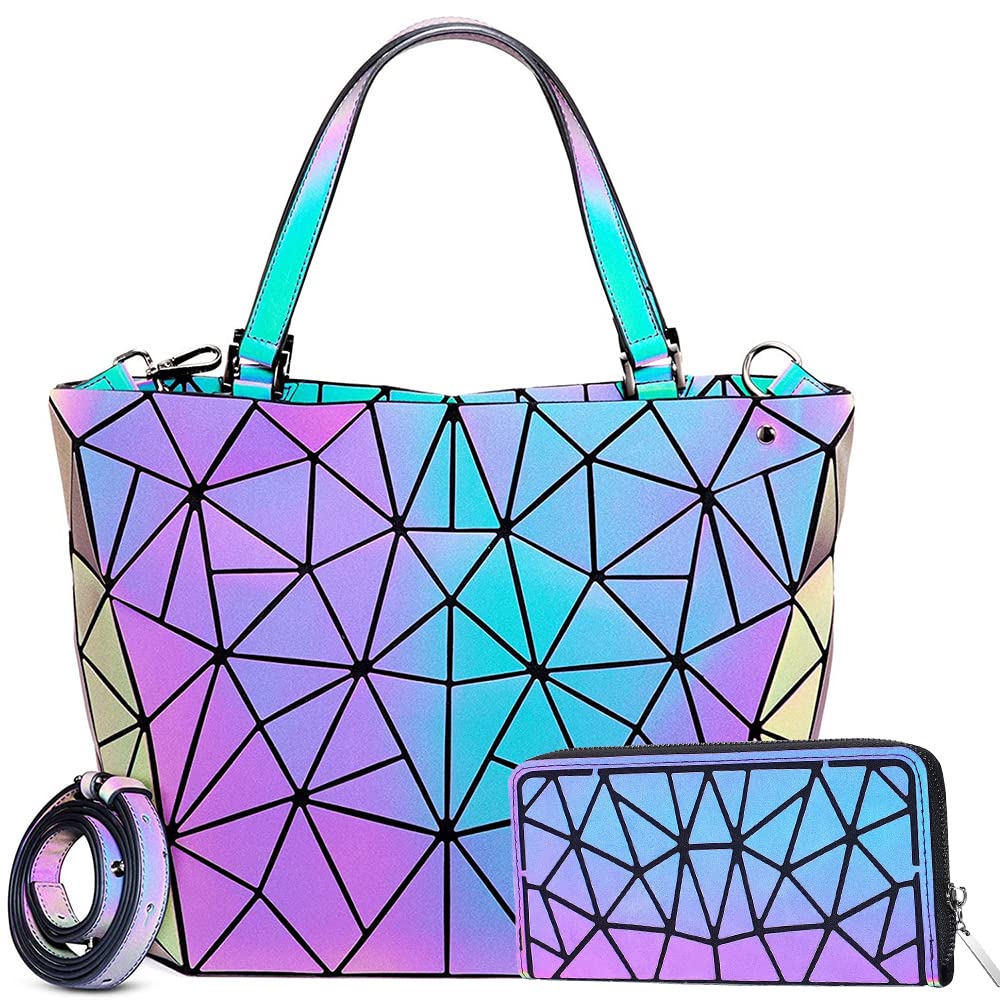 Sfly Shoulder Bags Womens Geometric Luminous Purse bags Ladies Crossbody Shoulder Bag Wallet Set