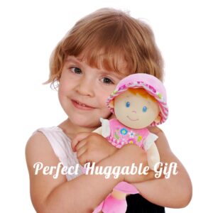 June Garden Personalized Soft Dolly Emilia - Stuffed Soft Baby Doll for Birth and Up with Custom Name - Pink Dress