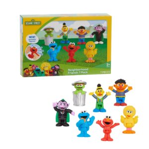 sesame street neighborhood friends, 7-piece poseable figurines, kids toys for ages 2 up by just play