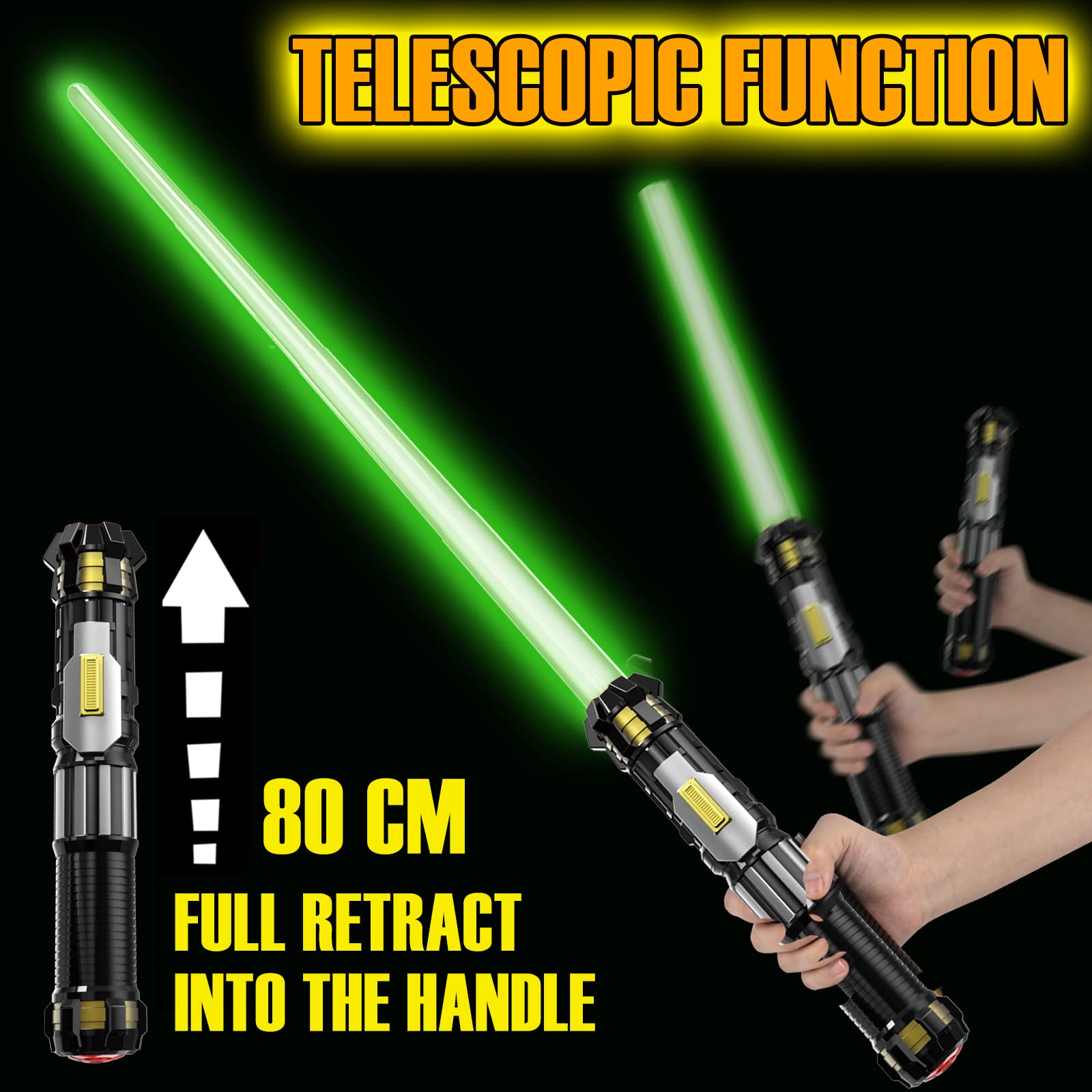 4 Pack Light up Sword Saber with FX Sound (on-Off Control) and Full Retractable Handle, 4 Colors LED Glow in The Dark Toy for Kids Adult