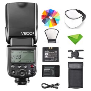 godox v850ii v850 flash for sony canon nikon pentax fuji olympus panasonic gn60 2.4g 1/8000s hss 650 full-power flashes 2000mah li-ion battery 1.5s recycle time camera speedlight speedlite (no ttl)