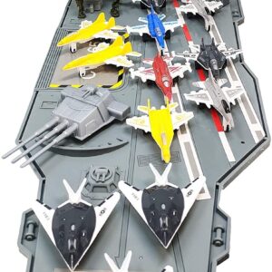 Toy Aircraft Carrier Submarine Destroyer Ship Combo with Military Vehicles and Fighter Jets