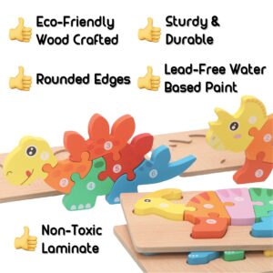 MONTESSORI MAMA Toddler Puzzles for Kids Ages 3-5 Dinosaur Puzzle 5-Pack, Montessori Toys for 3 Year Olds, Toddler Toys Age 2-4 Gifts for 3 Year Old Boys Girls, Wooden Puzzles for Toddlers