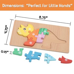 MONTESSORI MAMA Toddler Puzzles for Kids Ages 3-5 Dinosaur Puzzle 5-Pack, Montessori Toys for 3 Year Olds, Toddler Toys Age 2-4 Gifts for 3 Year Old Boys Girls, Wooden Puzzles for Toddlers