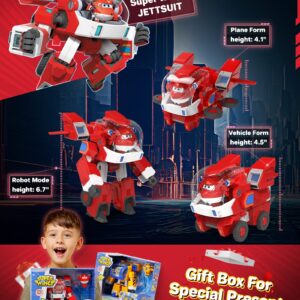 Super Wings Toys, 7 Inch Jett's Super Mecha Transforming Robot, Transforming from Toy Plane to Robot just 14 Steps, Action Figures Toy for Kids Ages 3 and Up, Gifts for Boys and Girls