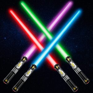 4 Pack Light up Sword Saber with FX Sound (on-Off Control) and Full Retractable Handle, 4 Colors LED Glow in The Dark Toy for Kids Adult